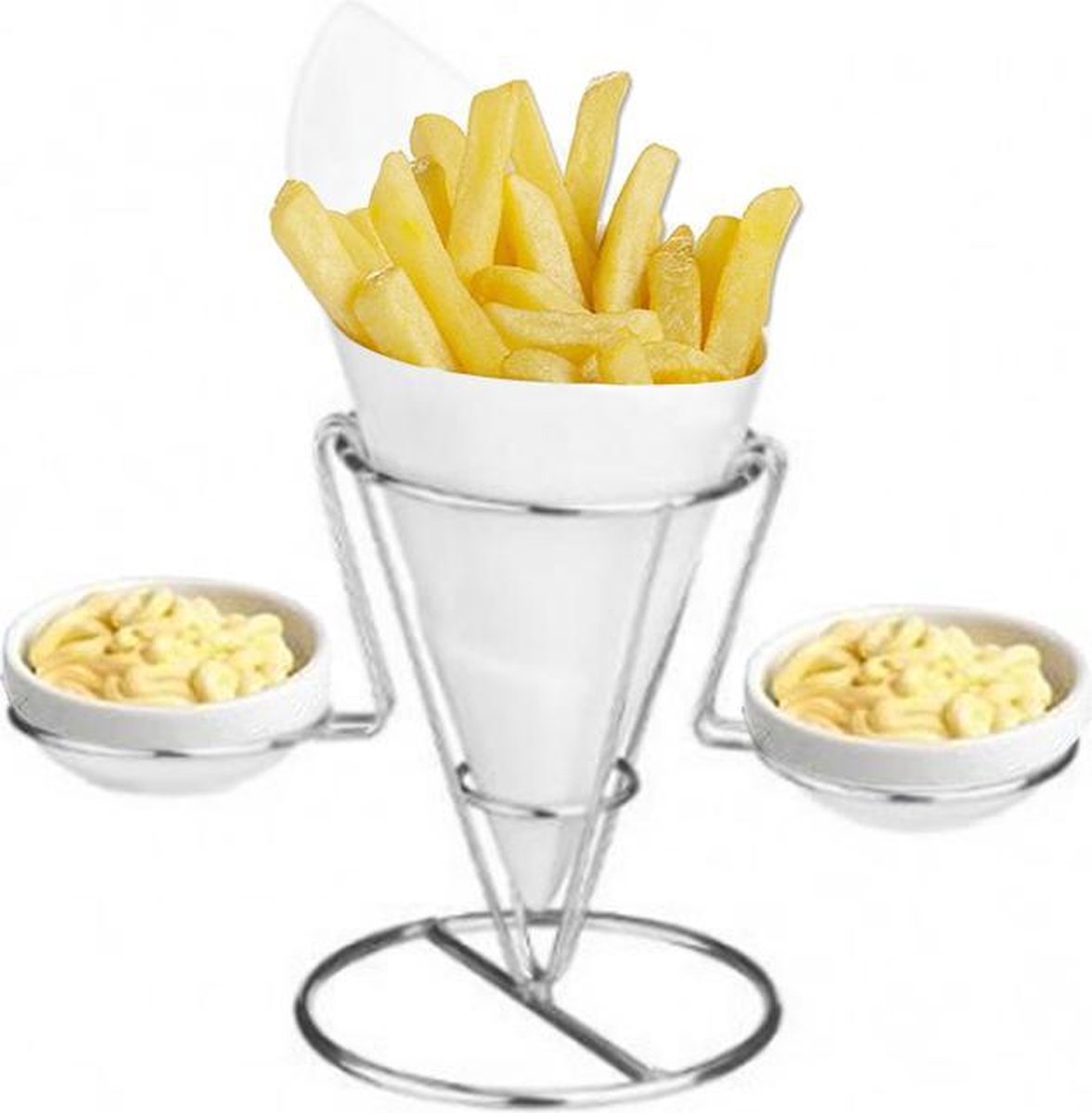 Luxe porseleinen patatzak | frietzak met sausbakjes in RVS houder | bol.com