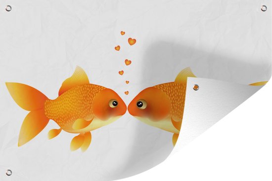 Muurdecoratie Een illustratie van zoenende goudvissen - 180x120 cm - Tuinposter -... | bol