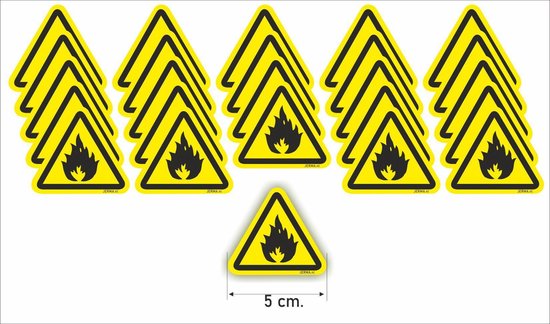 Ontvlambare stoffen, Brand gevaar sticker geel zwart 5 cm. 16 stickers ...