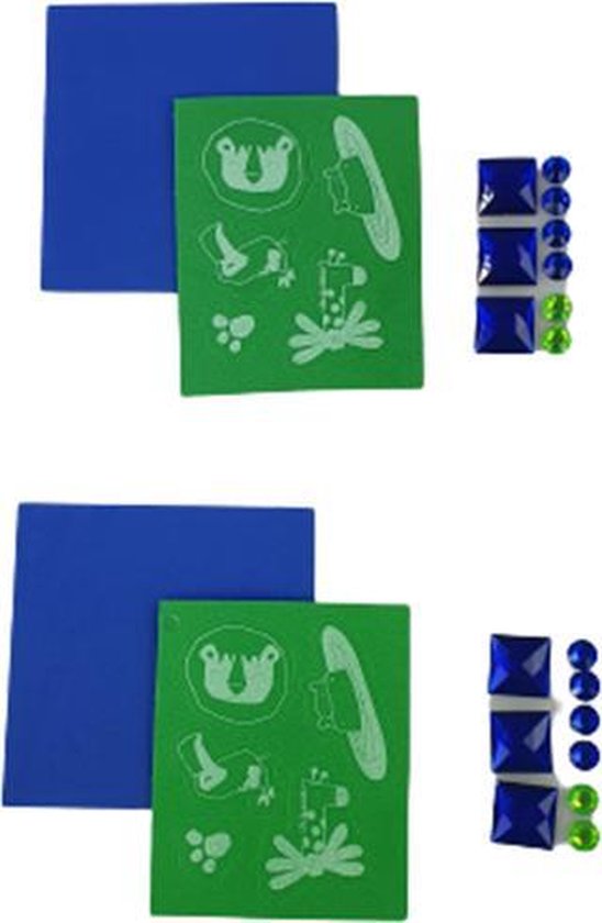 Knutsel set - Safari - Blauw / Groen - Foam en steentjes - Set van 2 | bol