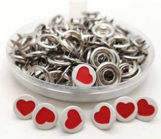 Inslag drukknopen - Wit met rood hartje - 9mm - babydrukker - 5 ...