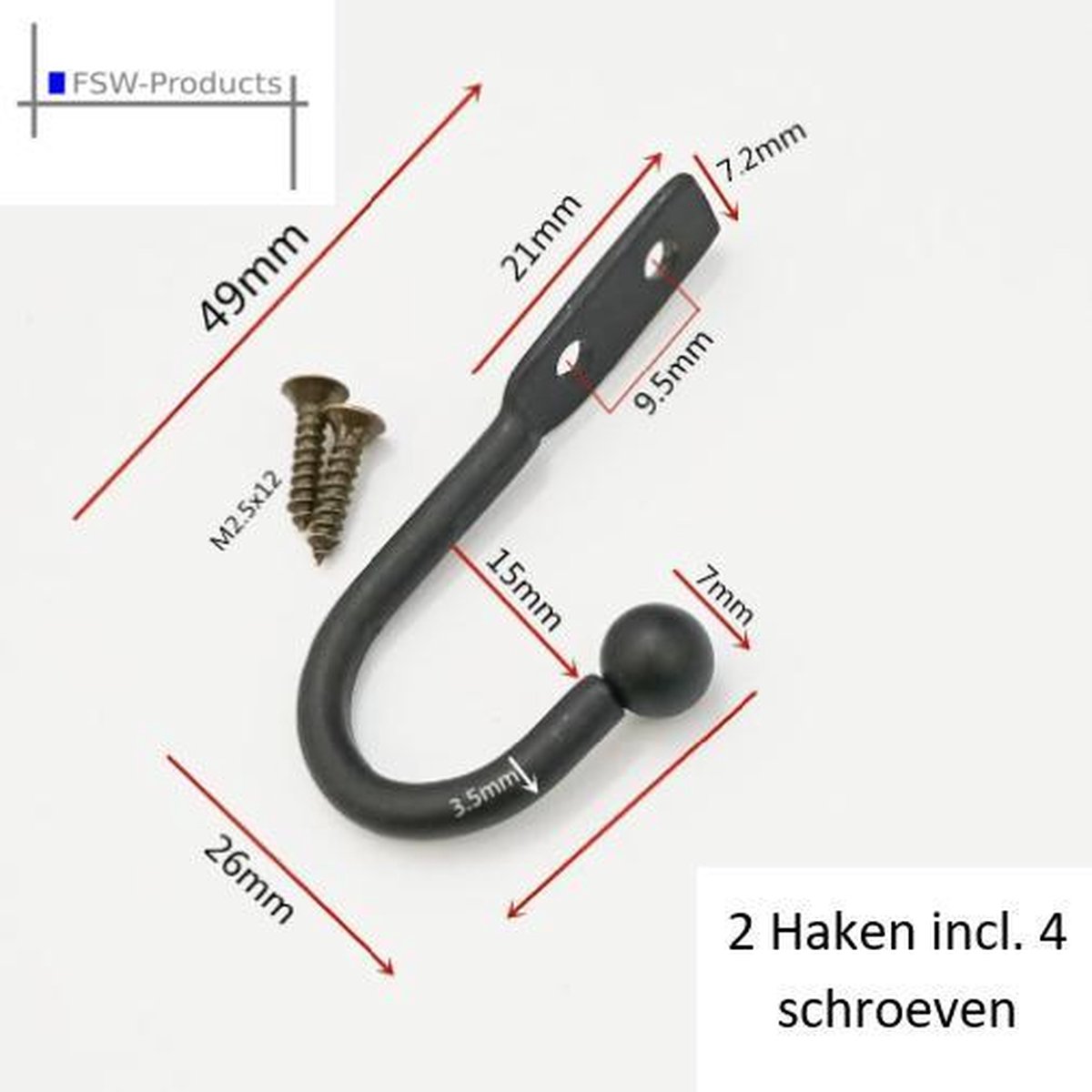 bol.com | FSW-Products - 2 Stuks - Ophanghaken incl. schroeven ...