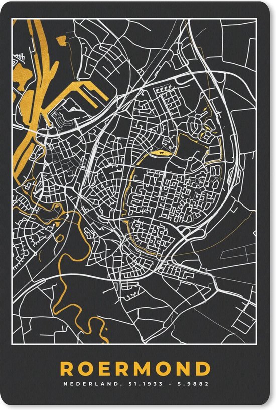 Stadskaart - Roermond - Goud - Zwart - Plattegrond | bol.com