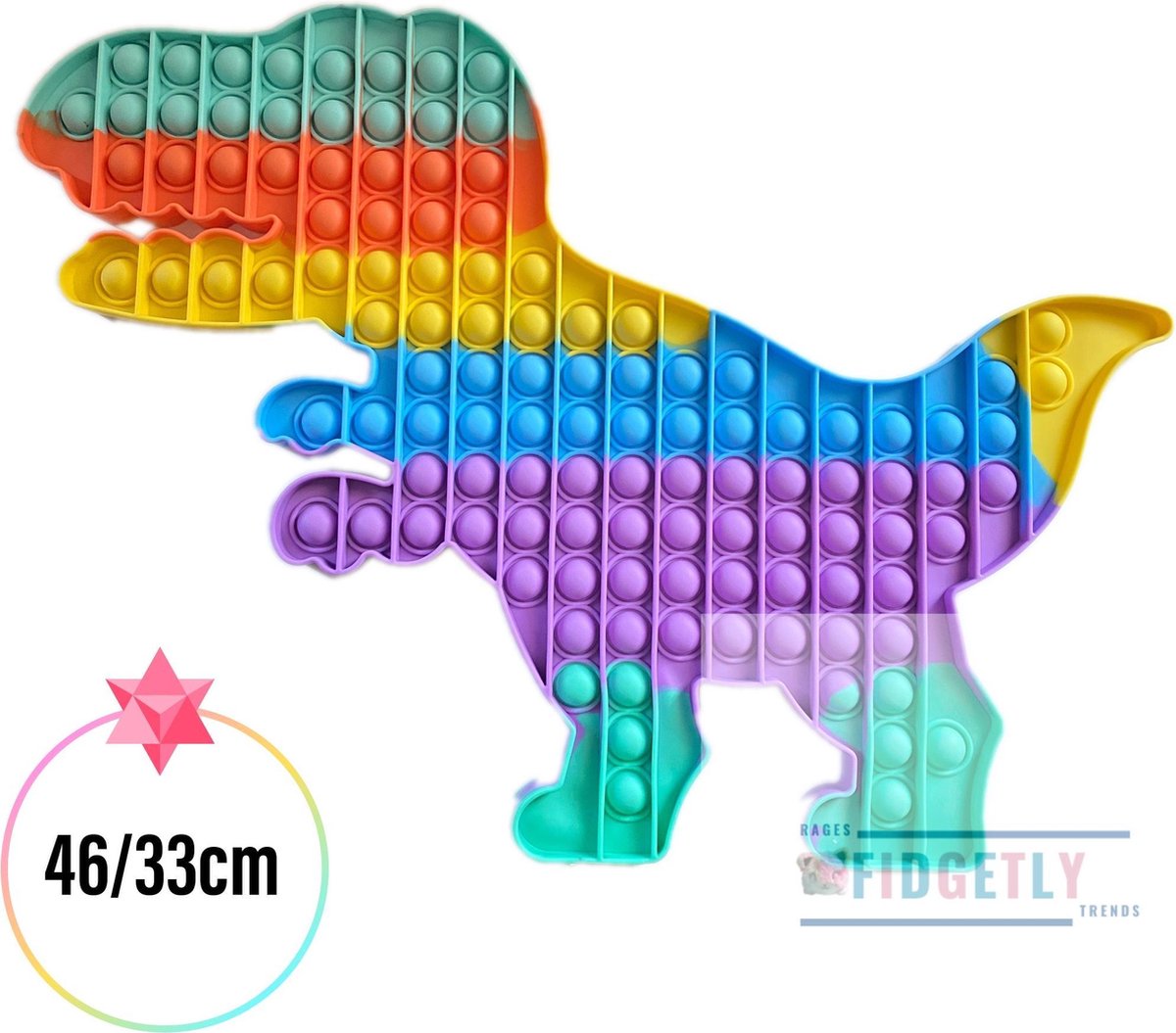 Fidget - Pop it XXXXL - Dinosaurus - Mega groot - Regenboog - 46x33cm ...