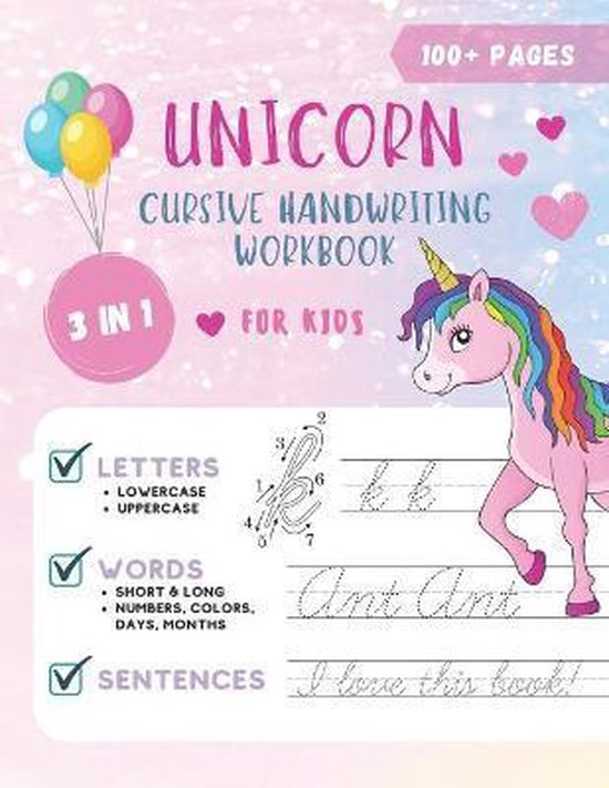 Unicorn Cursive Handwriting Workbook for Kids | 9798696092850 ...