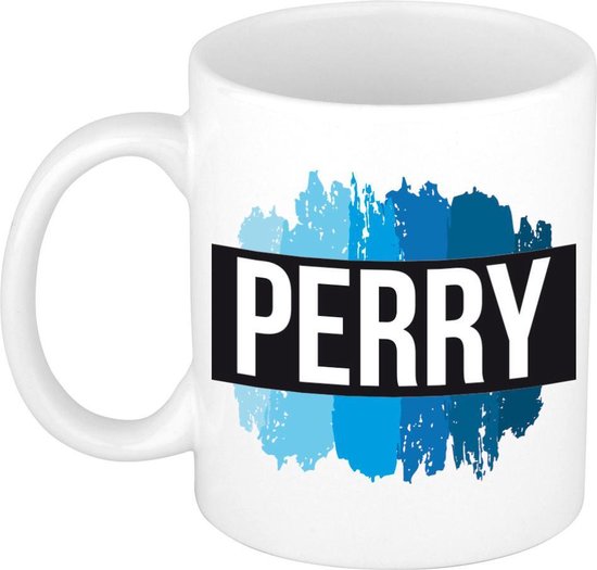 Perry naam cadeau mok / beker met verfstrepen - Cadeau collega ...