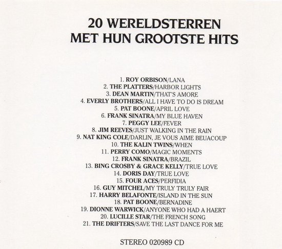 20 Wereldsterren met hun grootste hits - Roy Orbison, The Platters ...