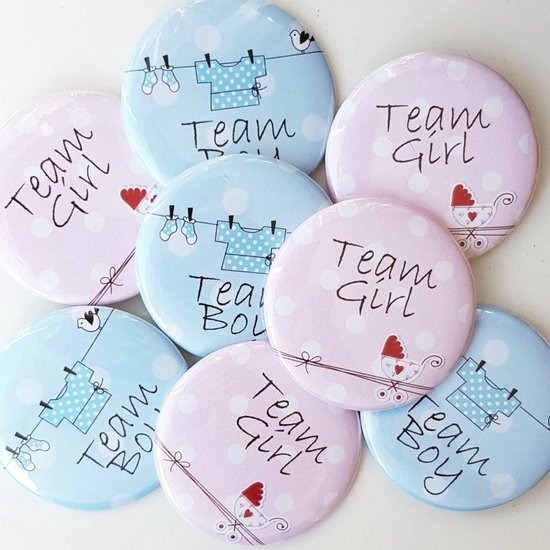 12 Buttons Team Girl en Team Boy baby kleertjes - babyshower ...