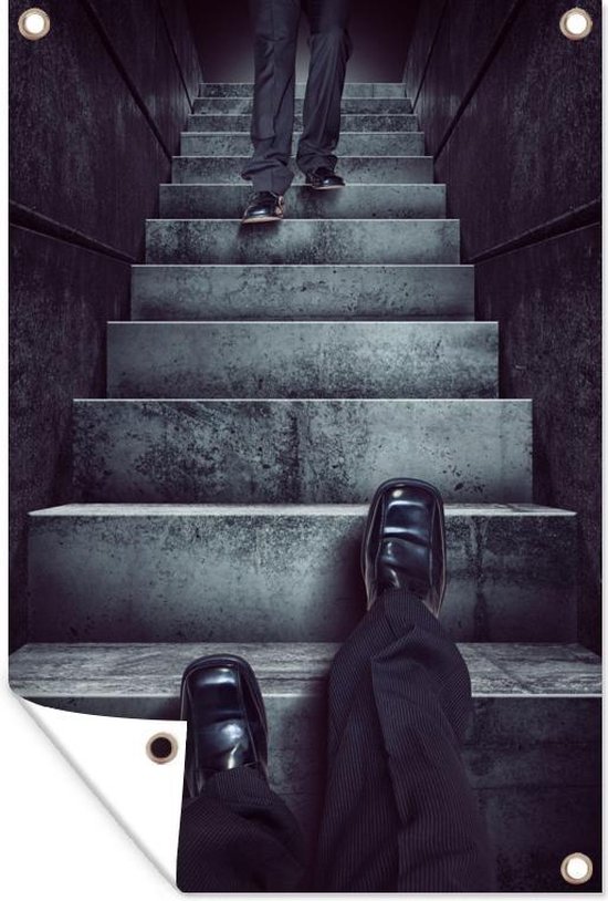 Tuinposters buiten Illusie van personen op trap - 60x90 cm - Tuindoek ...