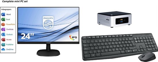 Complete set: Mini PC met 24 inch monitor, draadloze muis en ...