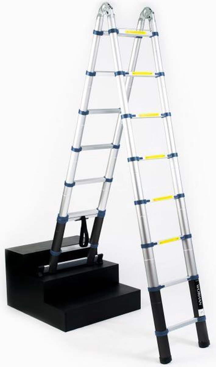AL Ladder, Telescopische ladder 16 treeds 2.5m+2.5m=5m- Inklapbaar ...