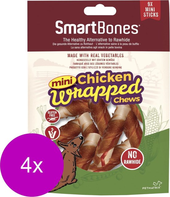 Smartbones Chicken Wrap Mini - Hondensnacks - 4 x Kip 9 stuks | bol