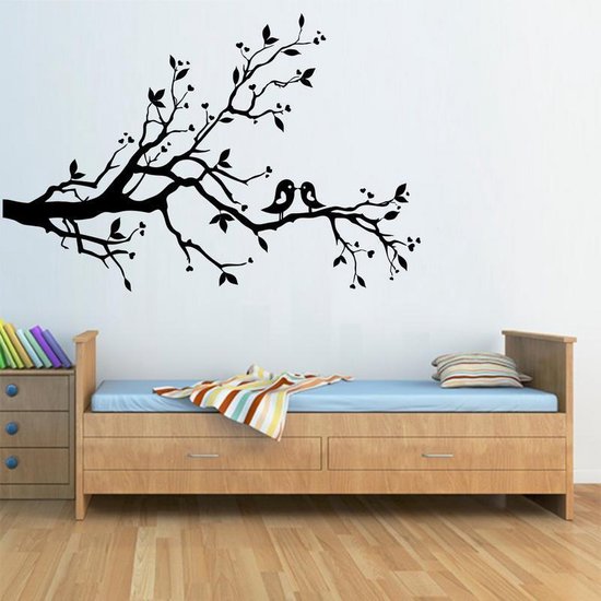 Muursticker - Tak Met Vogeltjes - 58x86 - Zwart | bol.com