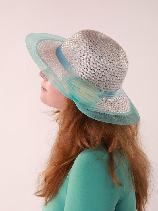 Witte dameshoed met turkoois sierrand | bol