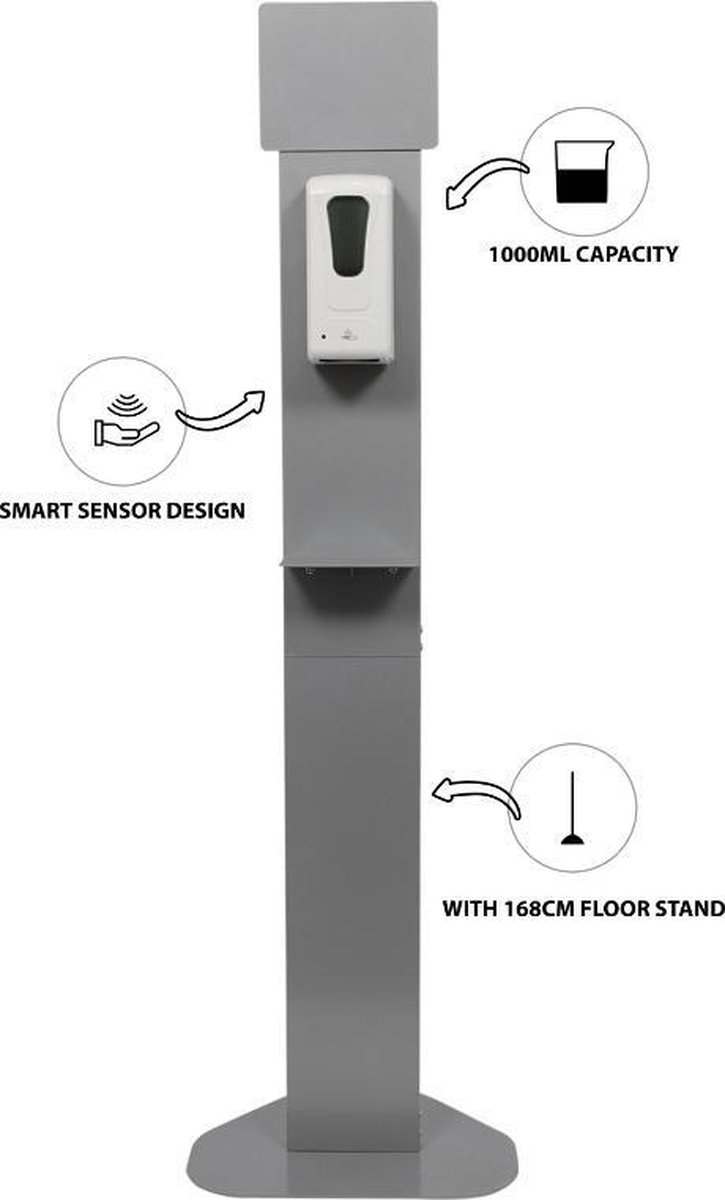 Desinfectie Zuil Deluxe Stalen Voet / Zuil & Vloeistof Dispenser 1000 ...