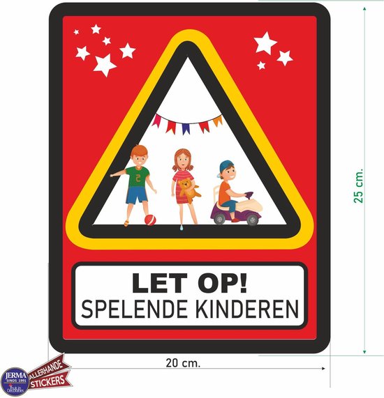 Let op! Spelende kinderen waarschuwingsbord sticker. | bol