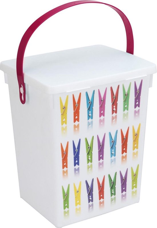 1x Boîtes de rangement pour pinces à linge manche rose 5 litres 23 x 18 ...