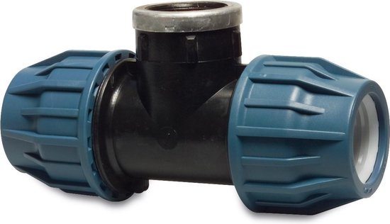 Jason T-stuk 90° PP 50 mm x 1 1/2" x 50 mm knel x binnendraad x knel 16bar zwart/blauw... | bol