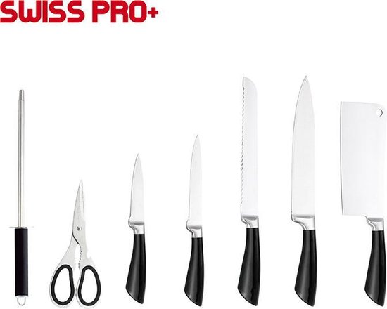 Swiss Pro+ | Messenset - 8 delig - Inclusief standaard | Zwart (RVS) | bol