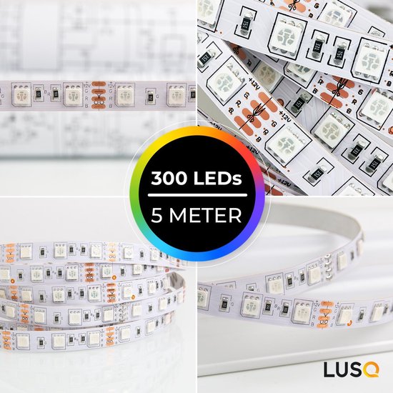 LUSQ® - Smart LED-strip 5 Meter Wifi - RGB LED 16 Miljoen Kleuren ...