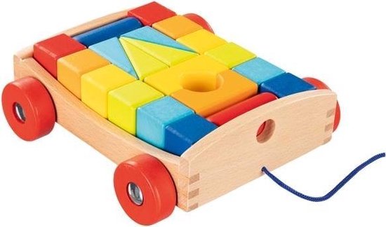 Goki Pull-along cart with 20 building blocks | bol.com
