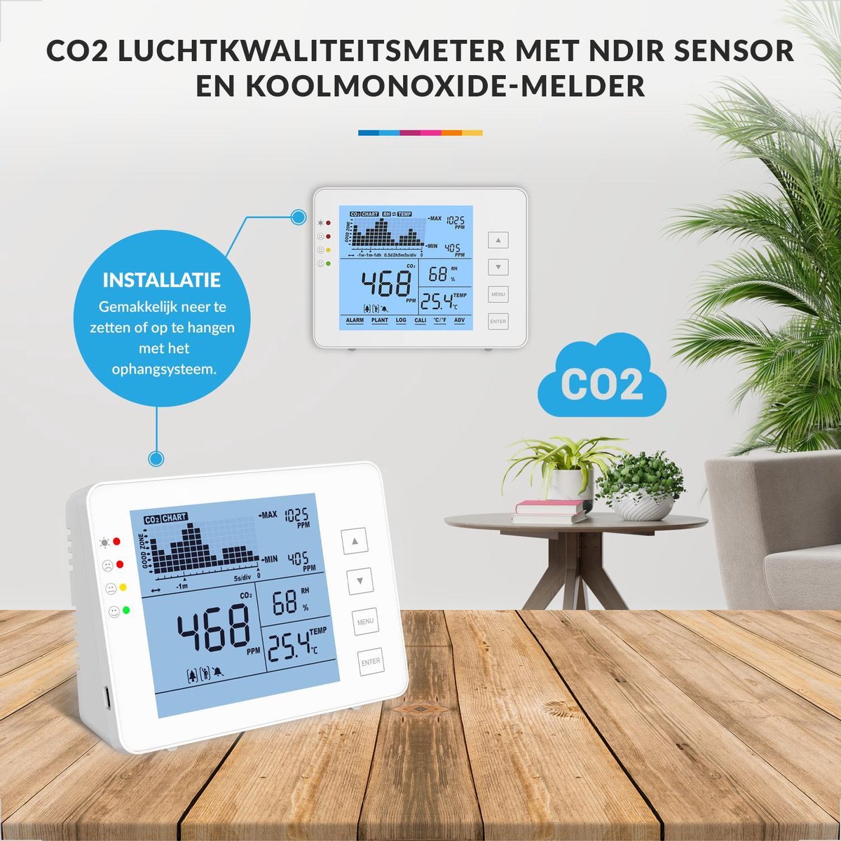 CO2 Meter Binnen – Luchtkwaliteit Monitor – Luchtvochtigheidsmeter ...