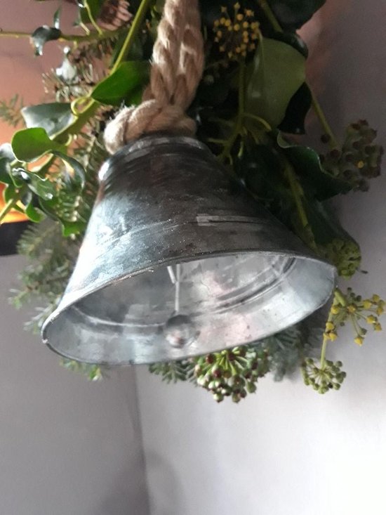 Klok M met klepel aan jute touw - Zink - Old-finish - Kersthanger ...