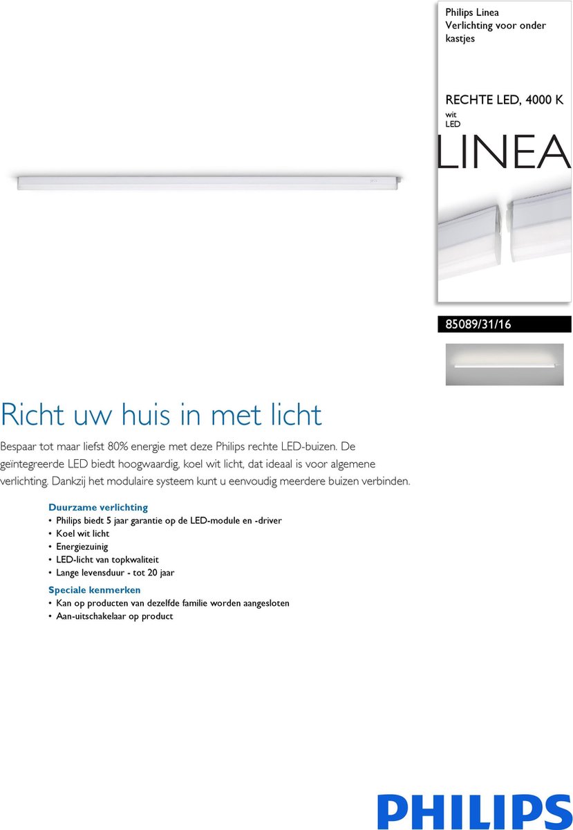 Philips Linea LINEAR LED 4000K white LED Under cabinet light ...