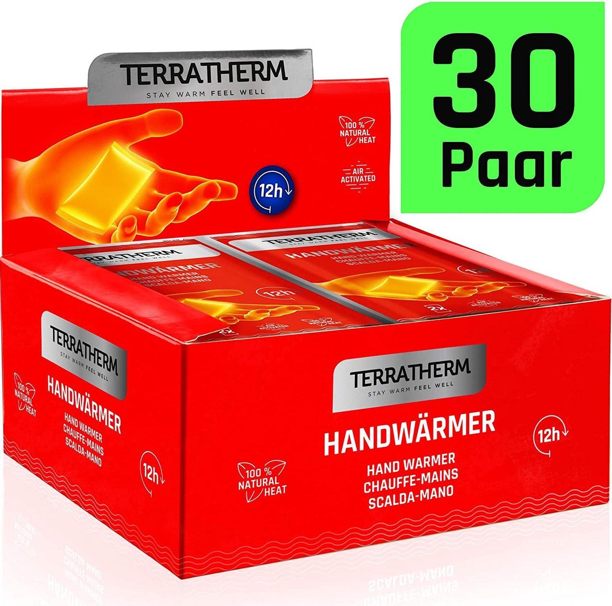 30 paar TerraTherm handwarmers. 12 uur warme handen. Handen en vingers ...