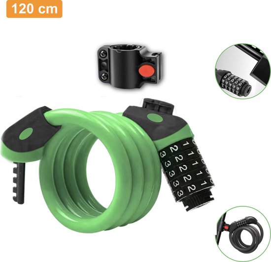 Colorful Sun® Fietsslot met cijferslot - Ø12mm / 120cm - Met vaste ...