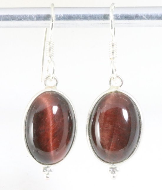 Fijne zilveren oorbellen met rode tijgeroog | bol