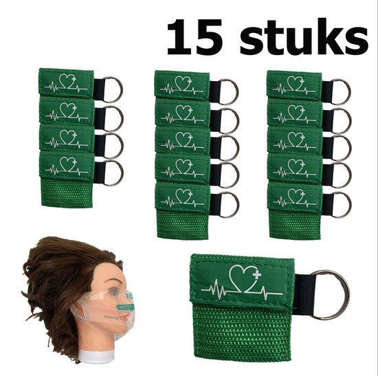 Kiss of Life reanimatiemasker | beademingsmasker | Sleutelhanger | Groen | 15 Stuks | bol