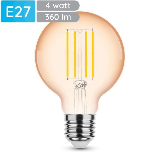 Modee E27 LED Lamp 4W - 360lm - 1800K - Warm Wit - LED Filament Amber Globe G80 -... | bol