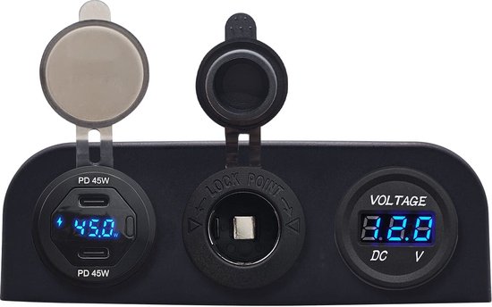 ProRide 12V USB C Autolader 2 Poorten - 45W/QC3.0 - Voltmeter en 12V ...