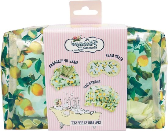 Spa and Sleep Kit - Lemon Print Pamper Gift Set with Shower Cap ...