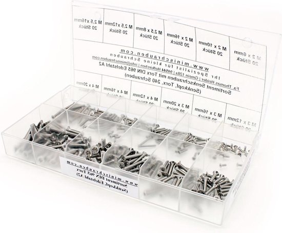 Assortimentsdoos 240 stuks verzonken schroeven DIN 965-TX roestvrij ...