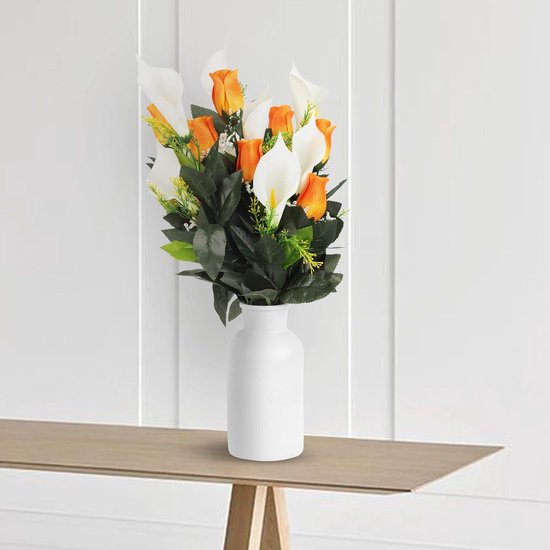 Kunstbloemen Boeket Nep Rozen Calla Lelies Oranje Bruiloft ...