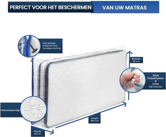 Dutchers Plastic matraszak - Scheurvast voor matras - 90x200x30 cm | bol