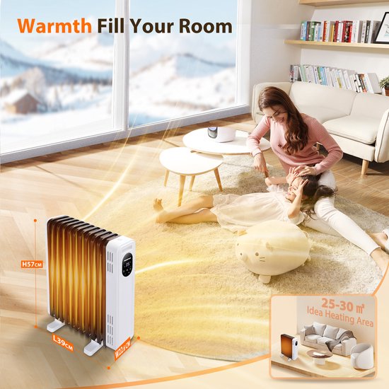 Aigostar Cozy Olieradiator - 2300W, 11 ribben, elektrische verwarming ...