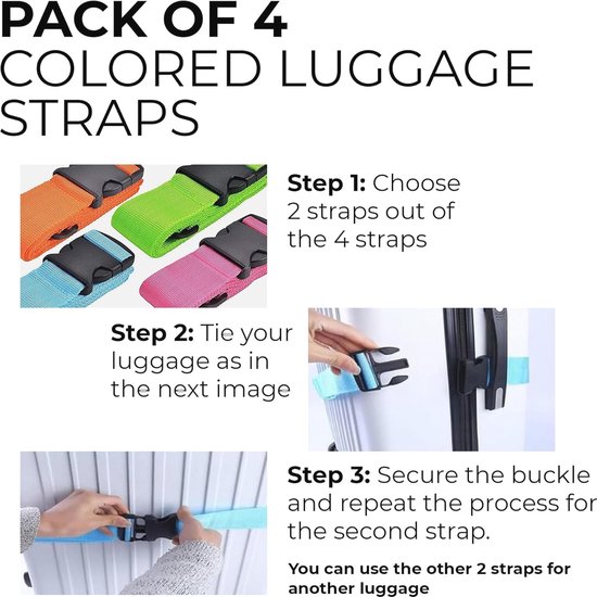 Verstelbare Bagageriemen voor Koffers - 4 Stuks met Gespsluiting en ...