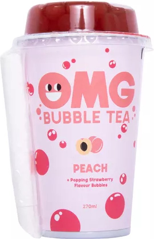 OMG Bubble Tea Peach Black Tea + Strawberry Bubbles - 10 x 270 ml | bol