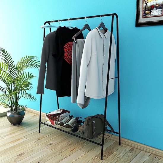 Design Kledingrek - Metaal - 150x40x104 CM - Zwart - Opbergruimte Voor ...