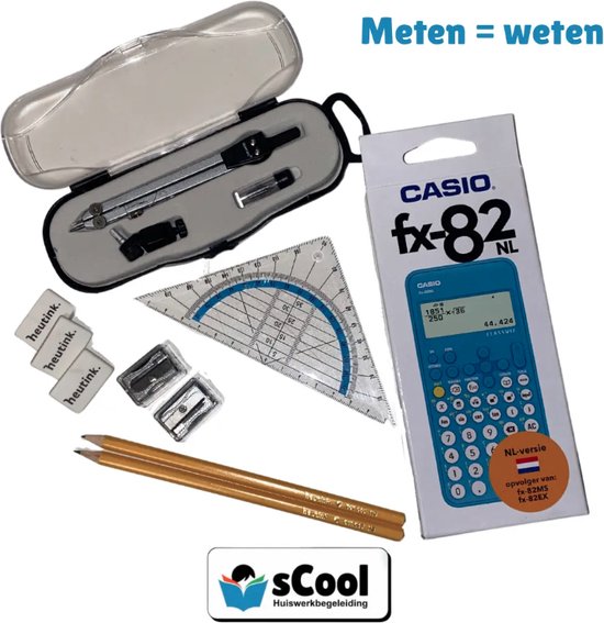 Schoolpakket - Kantoorartikelen - Passer - Rekenmachine Casio FX 82 NL ...