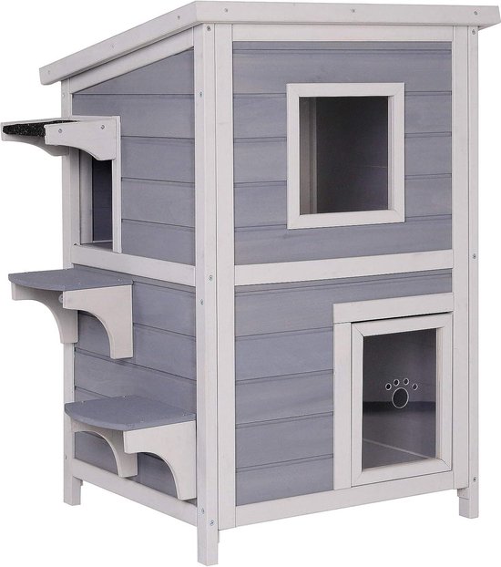 Kattenhuis Grijs 56 x 52 x 82 cm - Ruim kattenhuis met krabpaal | bol
