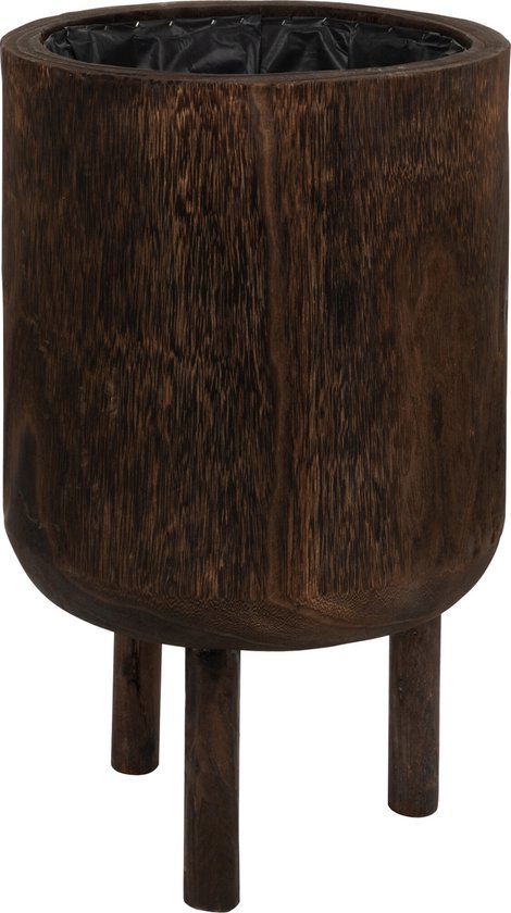 J-line - Bloempot Op Voet Paulownia Hout Bruin Large - 32x32x44cm | bol