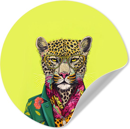 WallCircle® - Behangcirkel 100x100 cm - Muurstickers Panter - Dier - Bril - Kleuren -... | bol