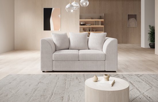 Meubella - Bankstel Alfort 2 - Beige - Ribstof | bol