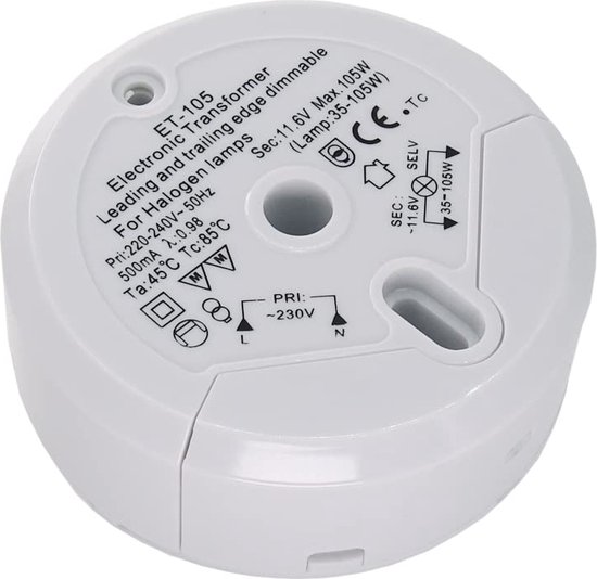 Ronde halogeen transformator 12 Volt. - 35 tot 105 Watt | bol