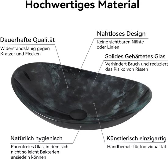 Glazen waskom opbouw met kraan ovaal Zwart Blauw Complete set met ...