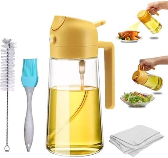 Oranjekleurige 500 ml 2-in-1 oliedispenser & oliespuit voor spijsolie ...